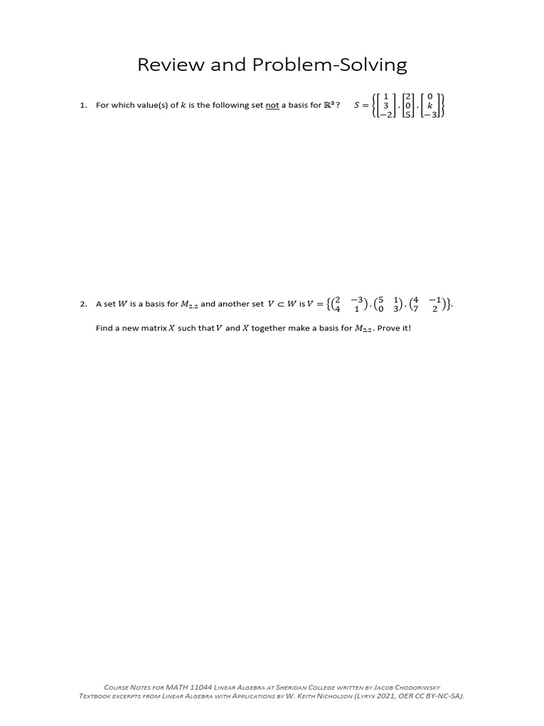 10A - Review and Problem Solving | PDF | Matrix (Mathematics) | Linear Algebra