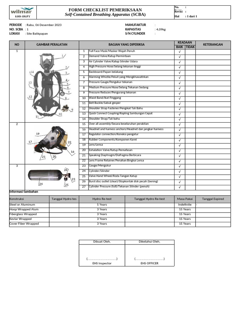Form Checklist SCBA | PDF