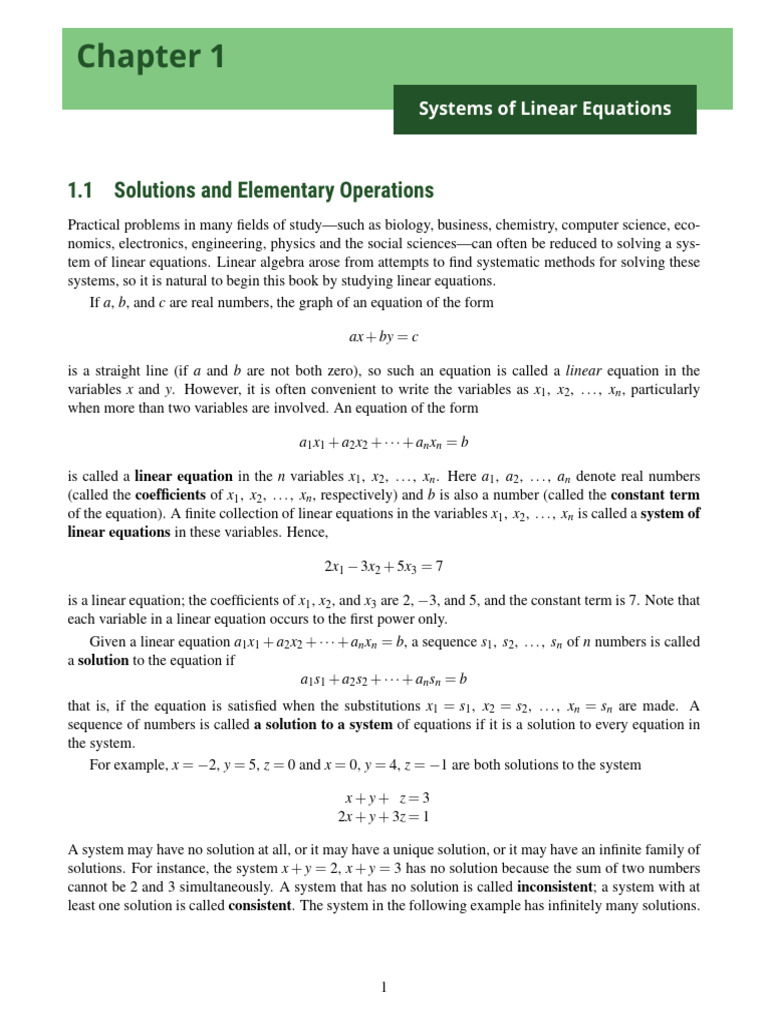1A - Systems of Linear Equations | PDF | Equations | System Of Linear ...