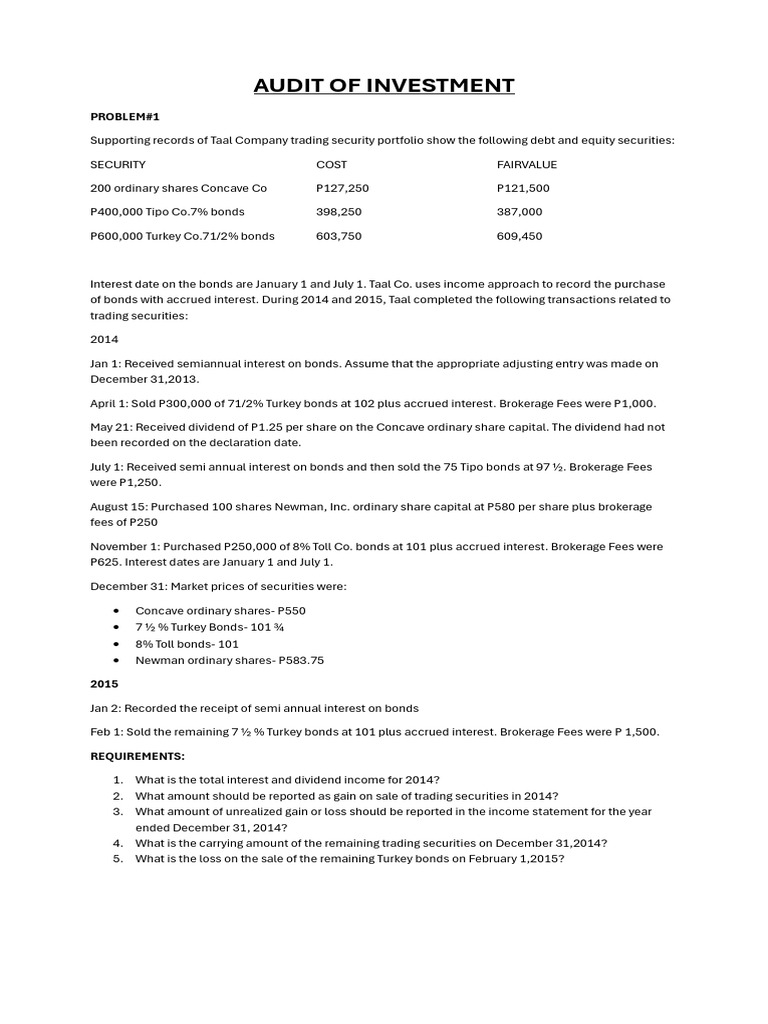 Audit of Investment | PDF | Book Value | Income