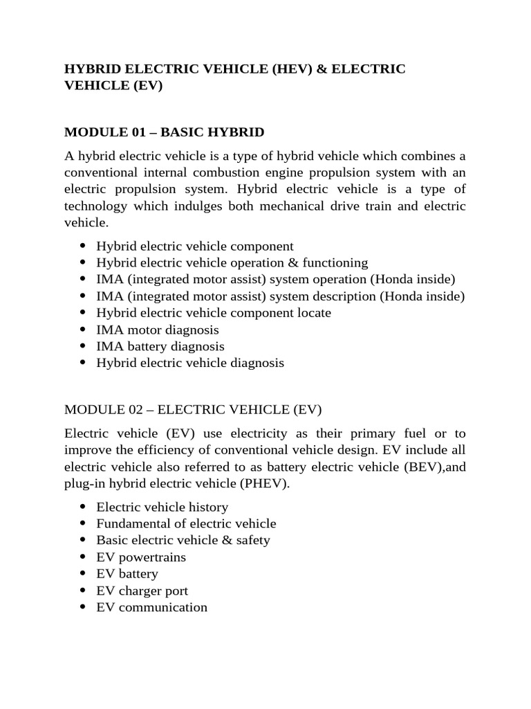 Hybrid Electric Vehicle-The Syllabus | PDF