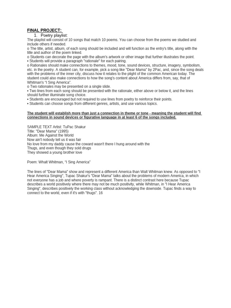 Poetry and Music Connections Project | PDF