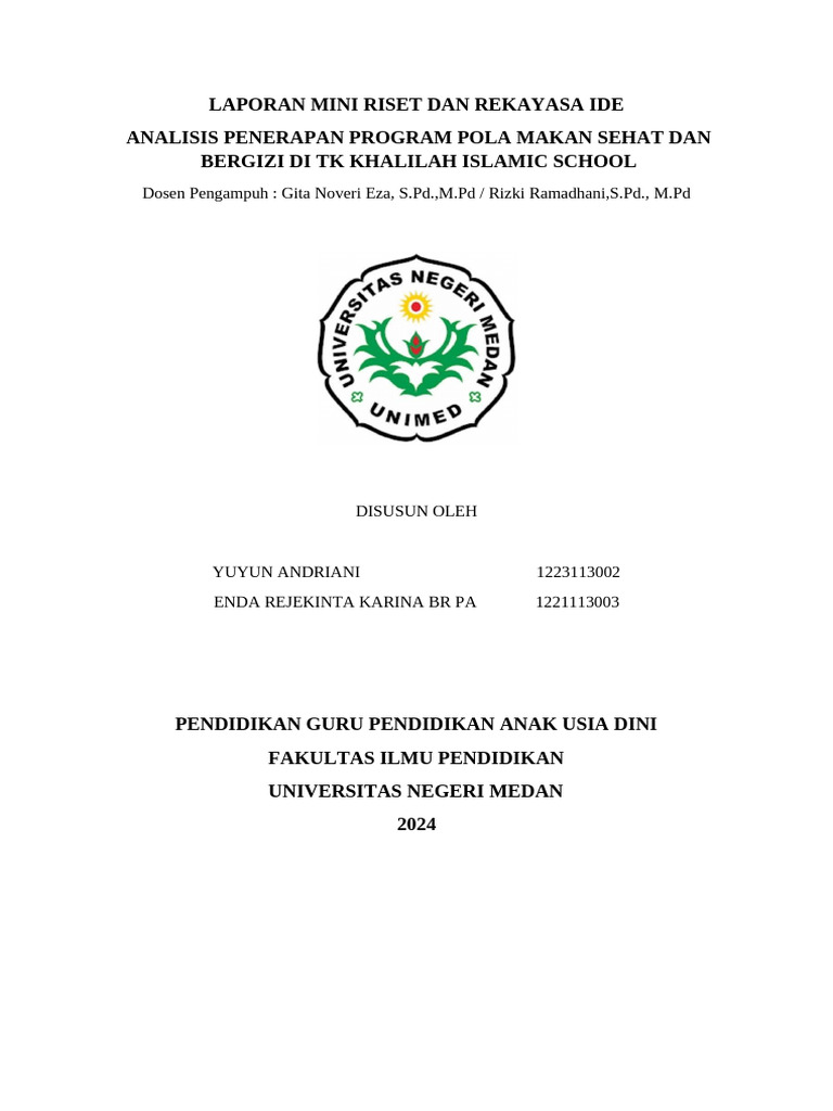 Laporan Mini Riset Dan Rekayasa Ide Kesehatan & Gizi Aud | PDF