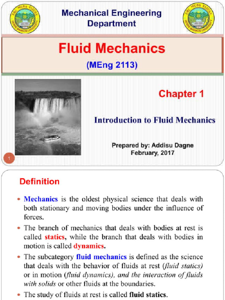 Fluid Mechanics Chapter 1 Introduction To Fluid Mechanics | PDF