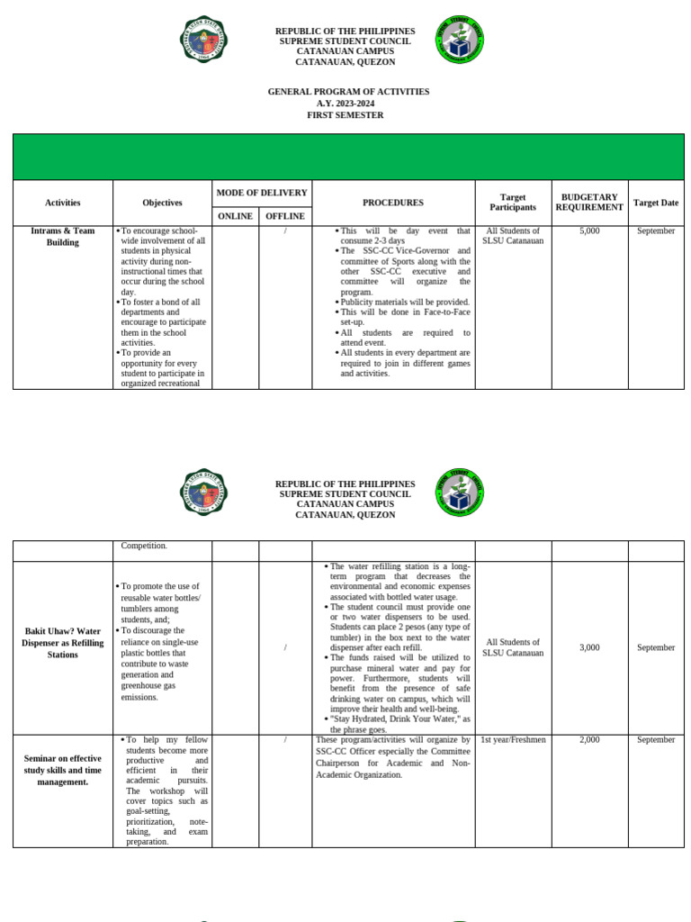 General Program of Activities 2023 2024 - 1 - 2 | PDF | Hygiene