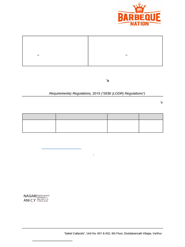 Scrip Code: 543283 Scrip Symbol: BARBEQUE: Disclosure Requirements ...