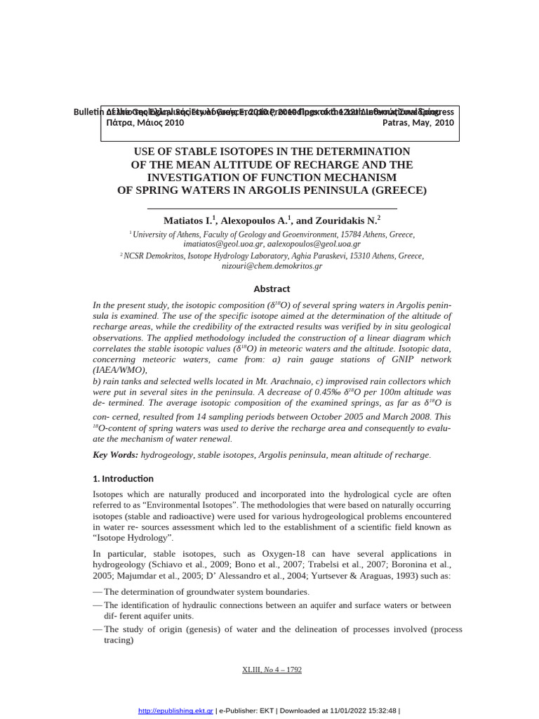 Use of Stable Isotopes in The Determination of The Mean Altitude of ...