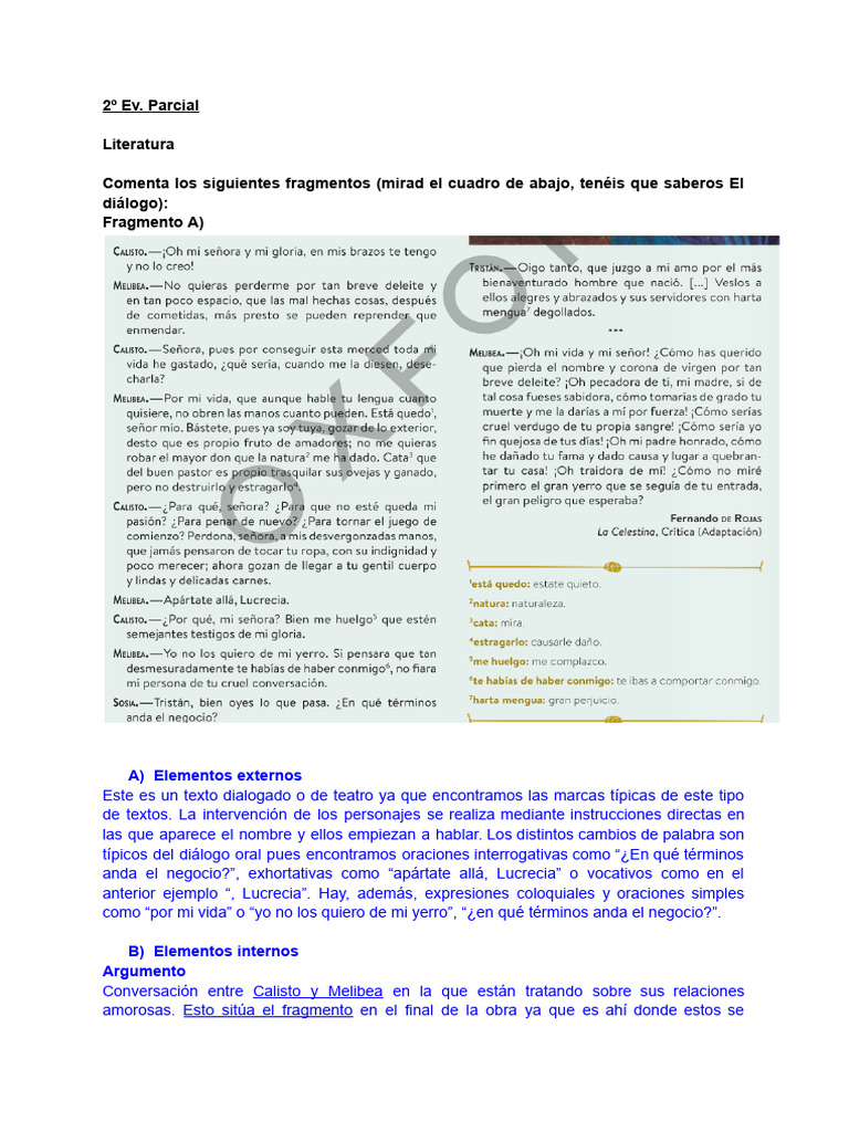 Análisis de fragmentos teatrales en literatura | PDF | Oración ...
