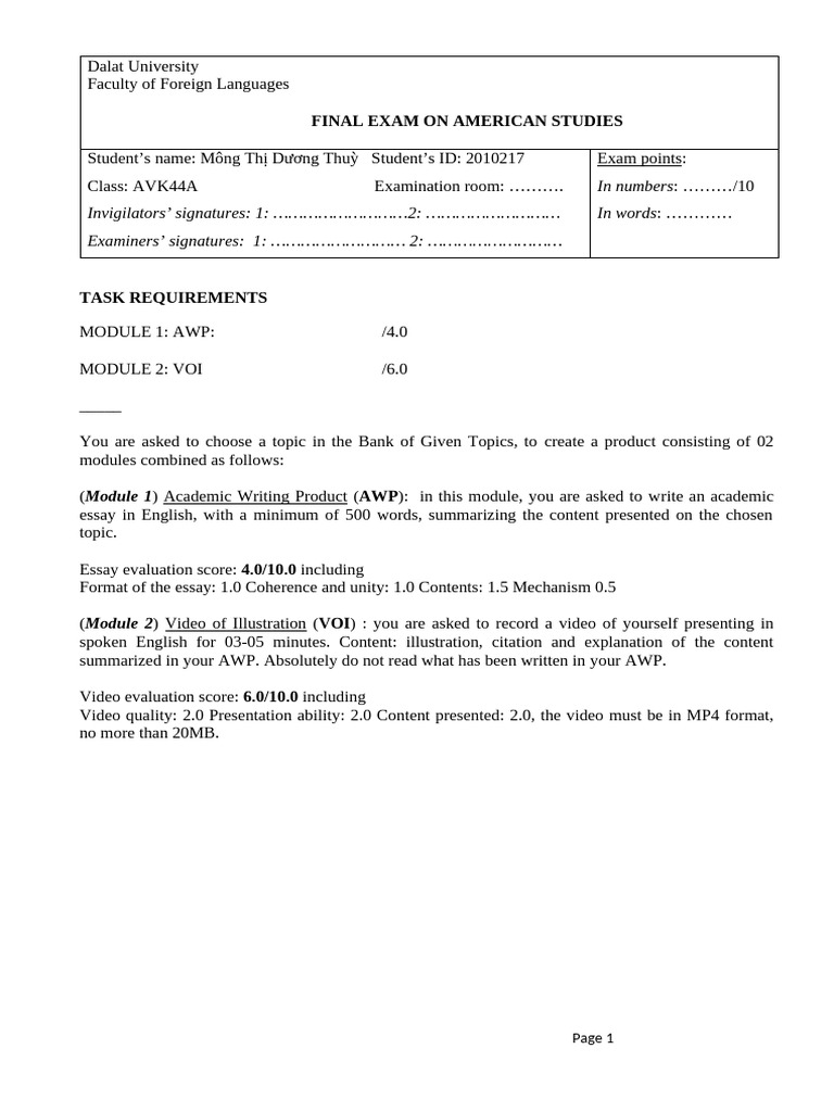 American AWP Template Mong Thi Duong Thuy AVK44A | PDF | Cinema Of The ...