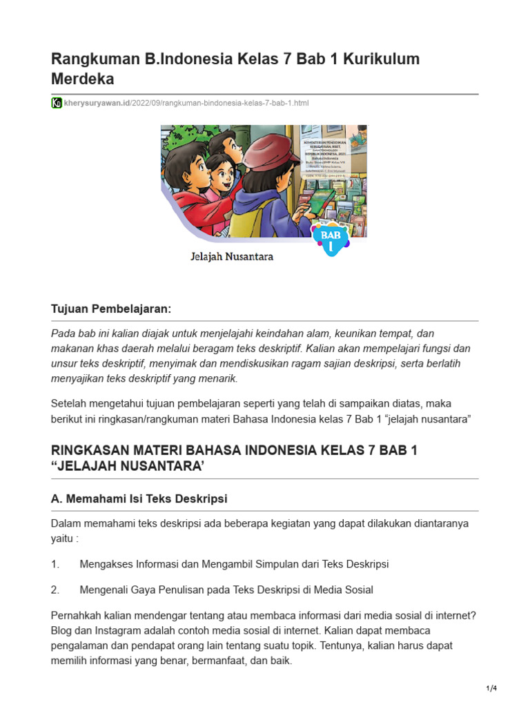 Kherysuryawan - Id-Rangkuman BIndonesia Kelas 7 Bab 1 Kurikulum Merdeka | PDF