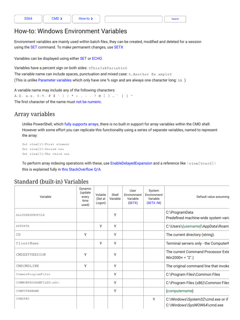 Windows Environment Variables Windows Cmd Pdf Computing Software 1702