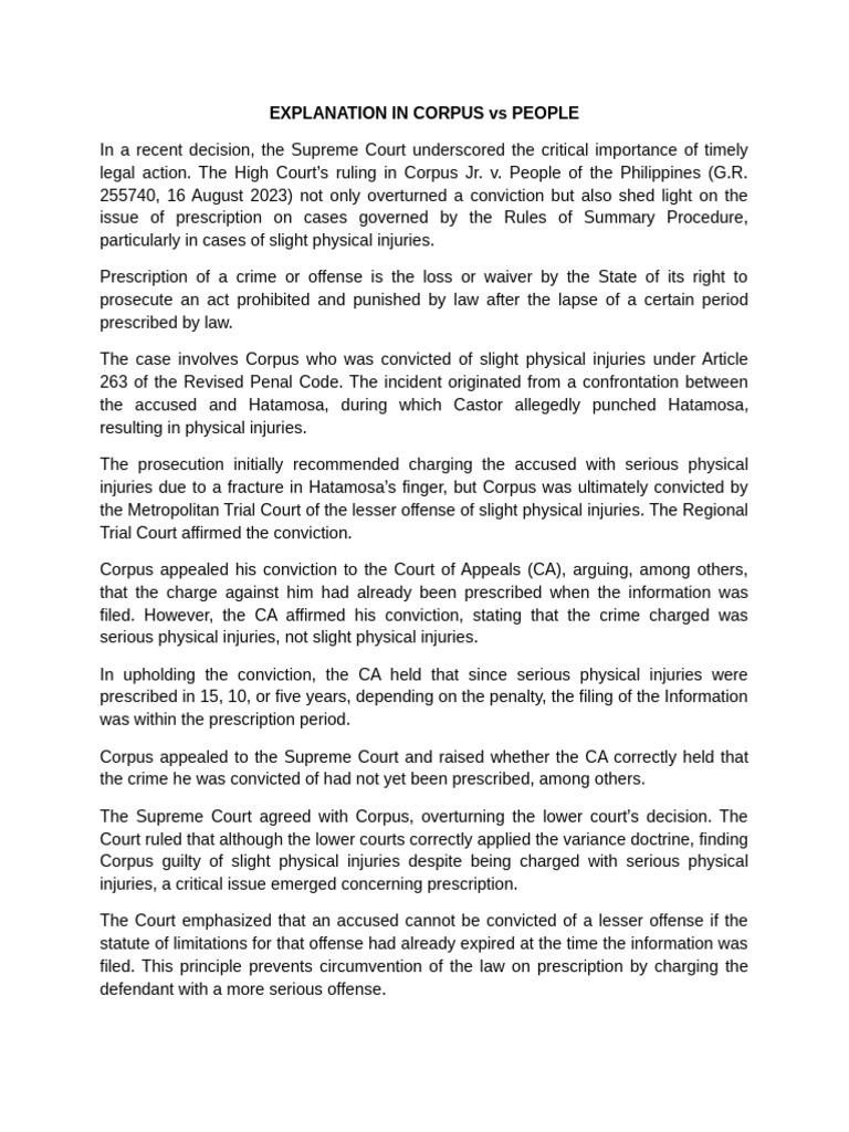 Supreme Court Ruling on Prescription in Corpus Case | PDF | Statute Of ...