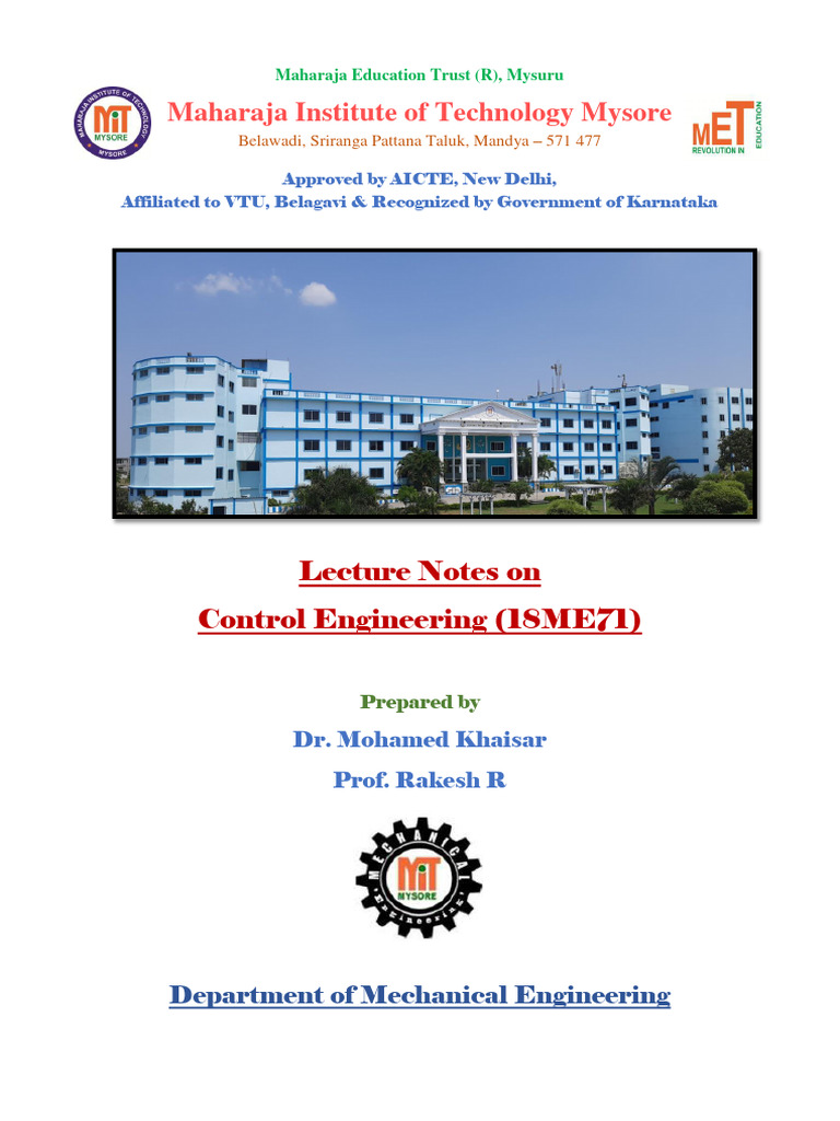 Control Engineering Notes (18ME71) | PDF | Control Theory | Engineering