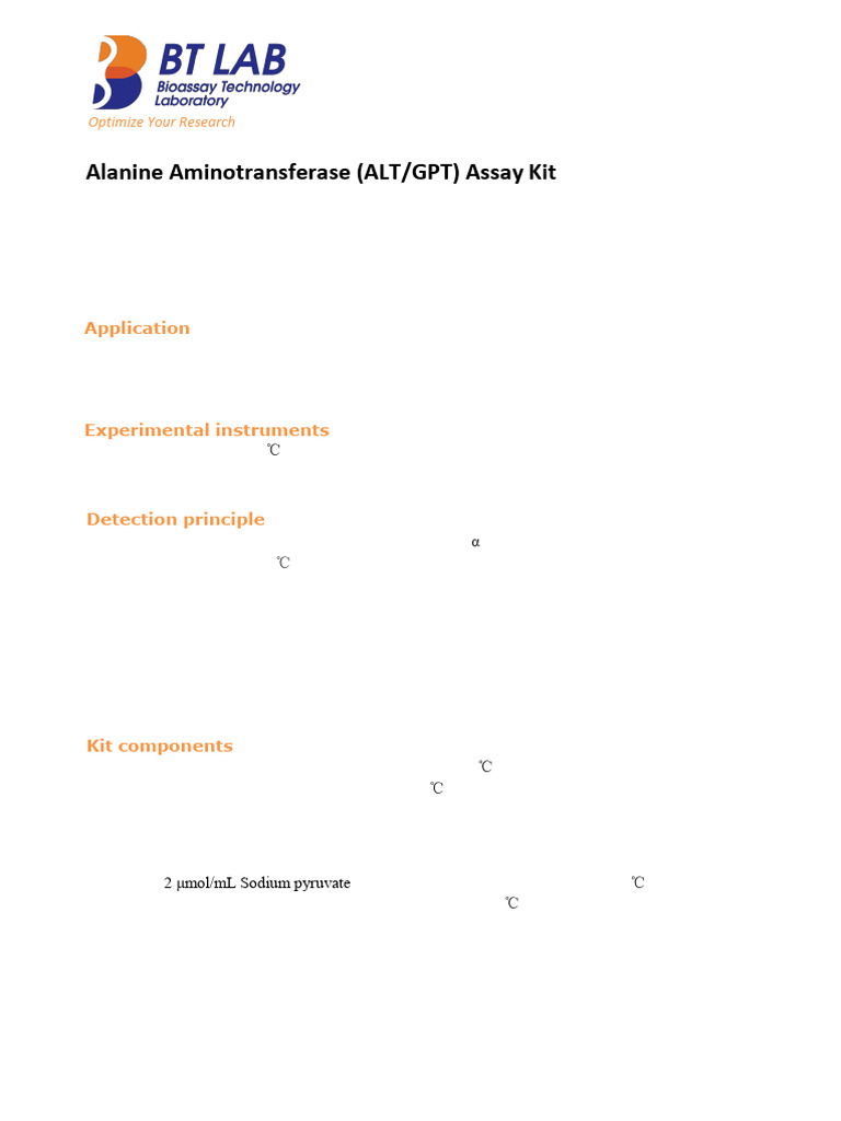 SH0388 Alanine Aminotransferase (ALTGPT) Assay Kit | PDF | Alanine ...