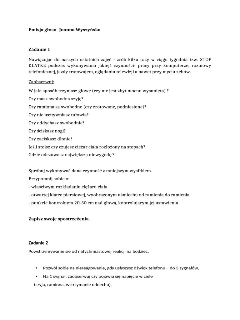 Emisja Głosu - Zadania 4 | PDF