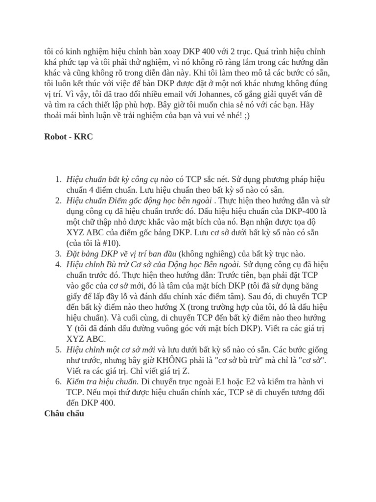 tôi có kinh nghiệm hiệu chỉnh bàn xoay DKP 400 với 2 trục | PDF
