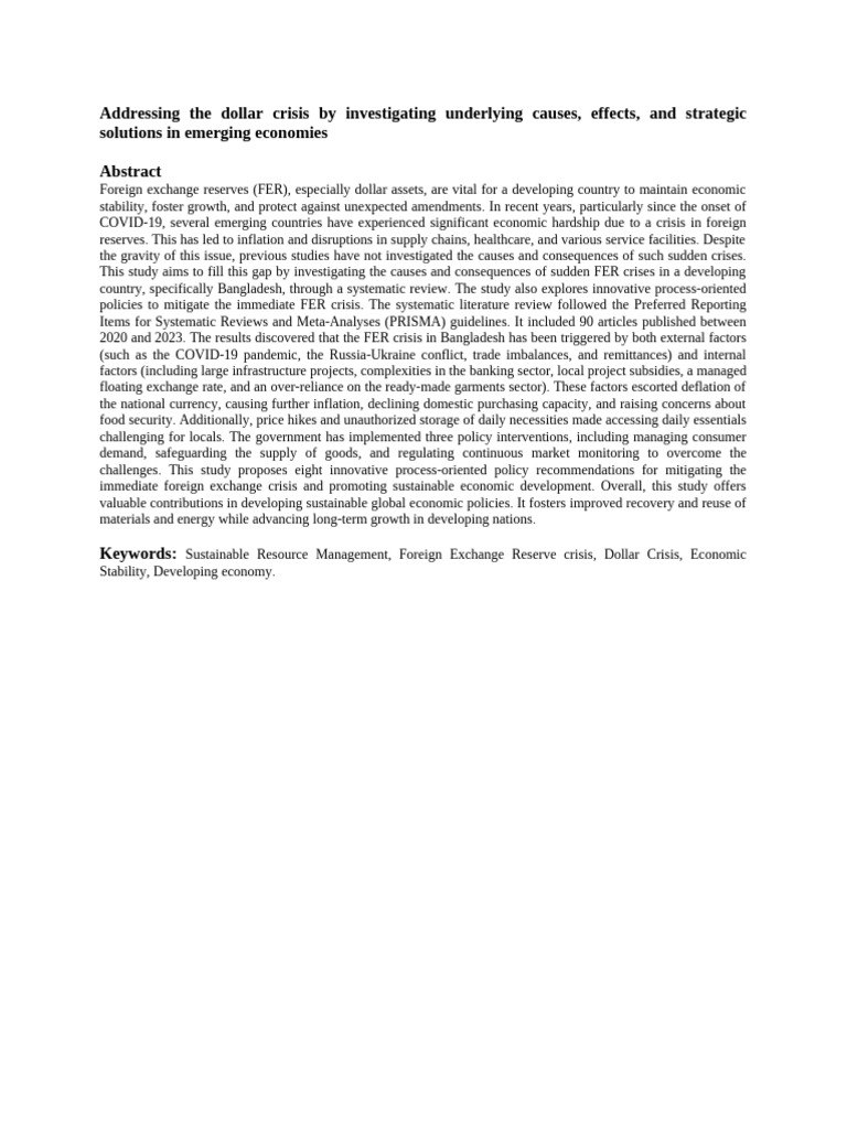 Addressing The Dollar Crisis by Investigating Underlying Causes ...