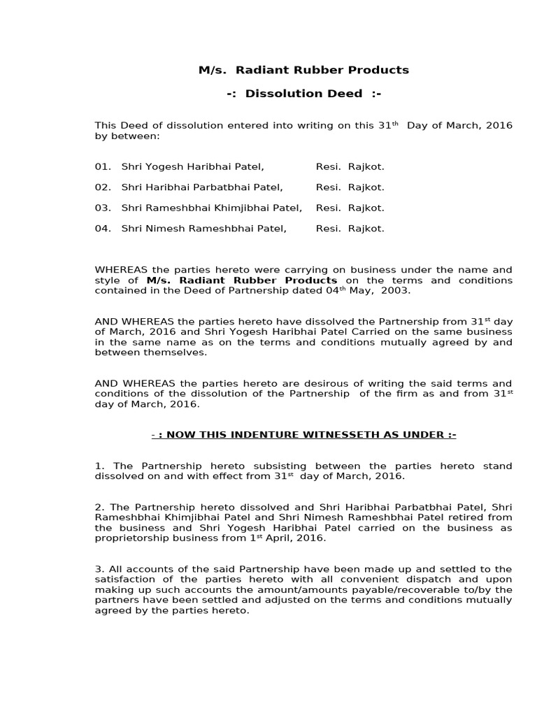 Dissolution To Proprietor Deed | PDF | Taxation | Economies