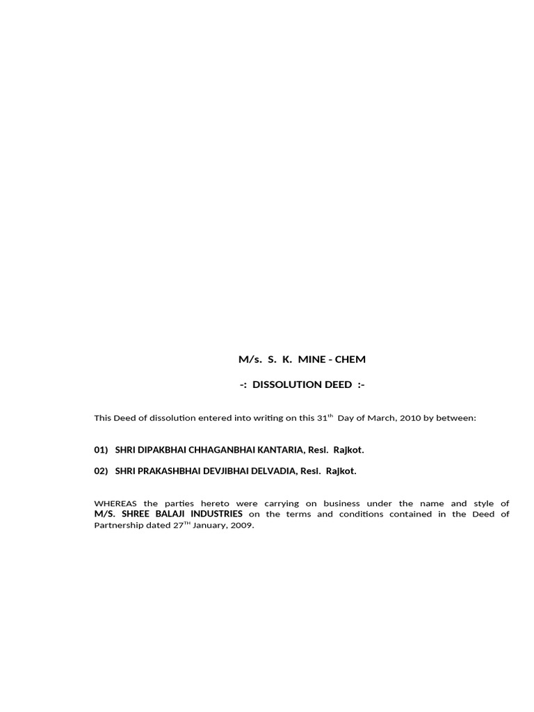 Dissolution To Proprietor Deed | PDF | Business | Payments