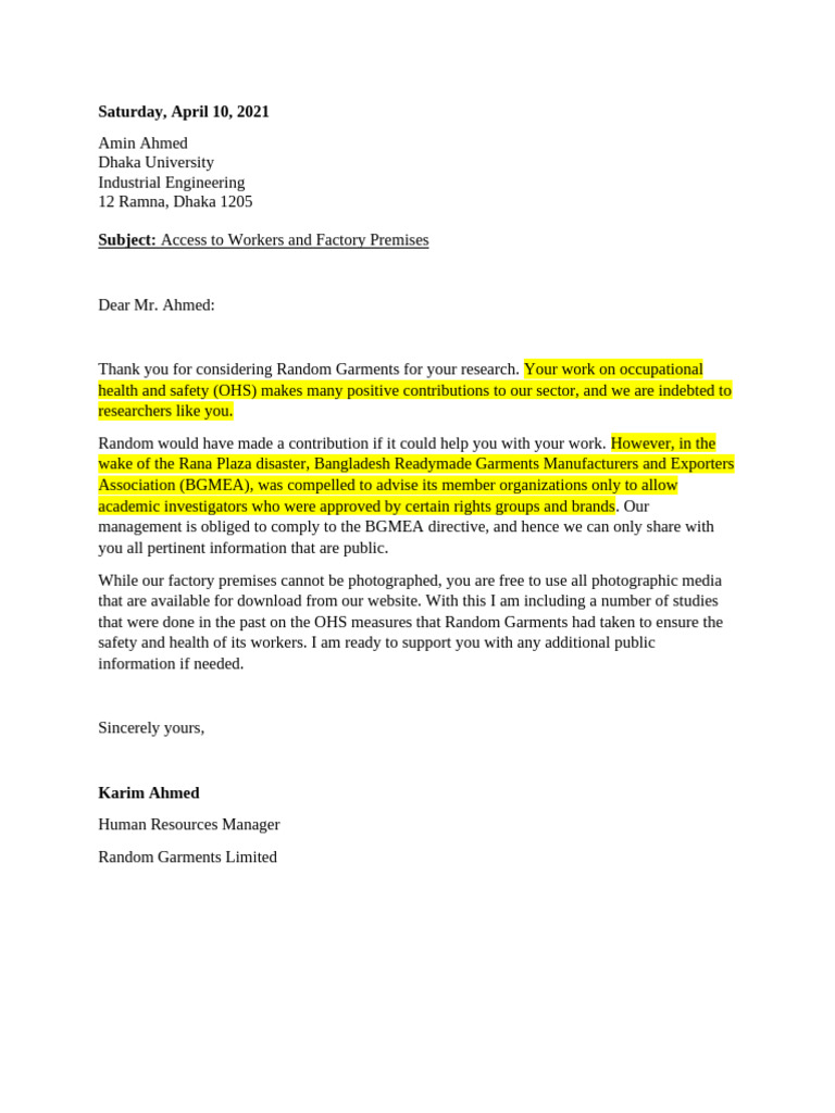 Letter Refusing A Request To Conduct Research | PDF