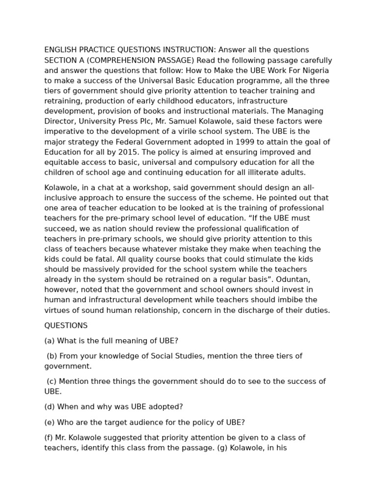 Ss1 English | PDF | Teachers