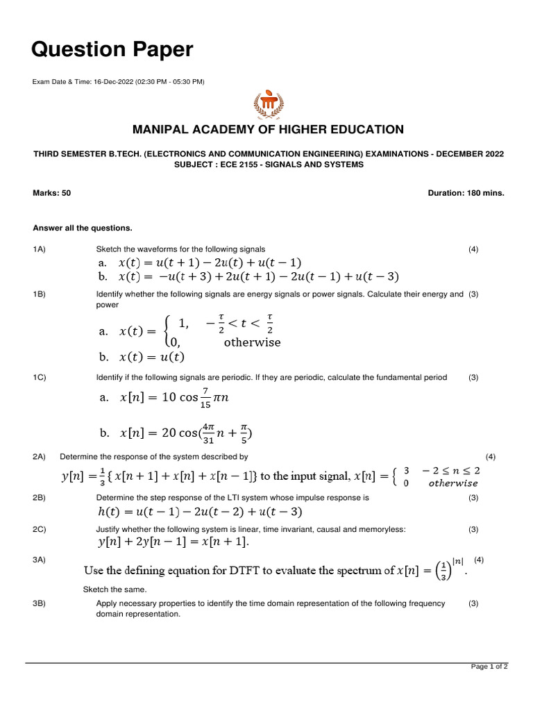 Ss End-Sem Qp-Ms 2022 | PDF | Electronic Engineering | Signal Processing