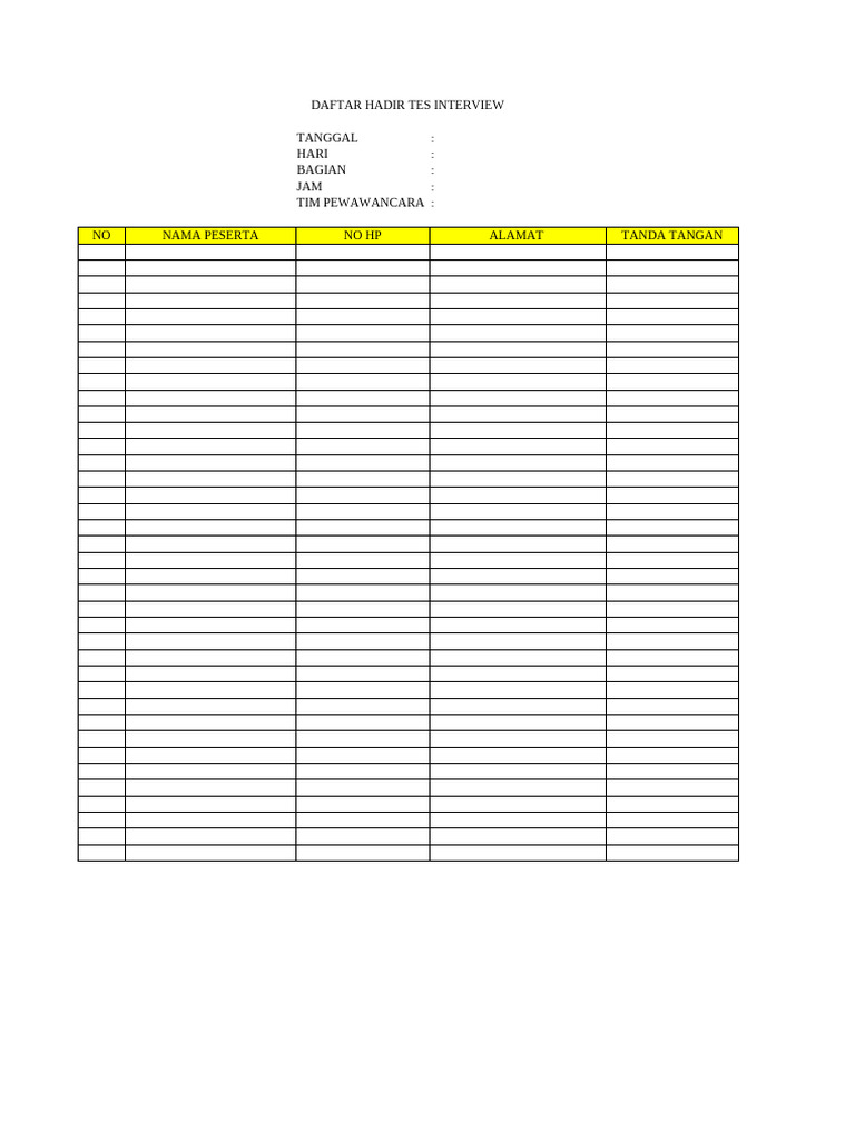 Daftar Hadir Interview | PDF