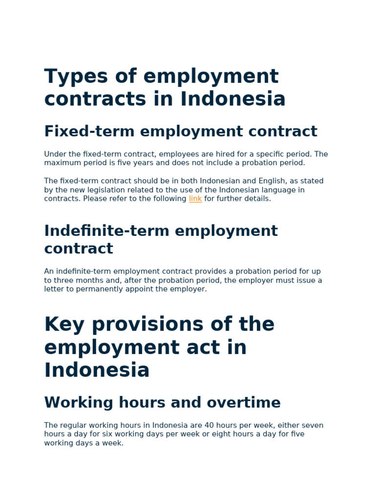 Types Of Employment Contracts In Indonesia Pdf Employment Sick Leave
