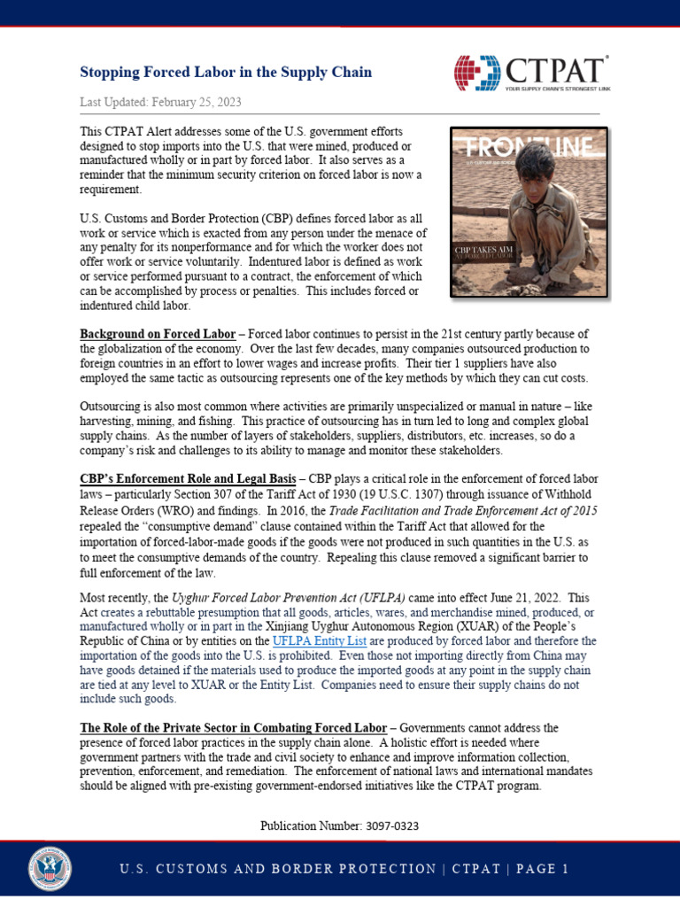 CTPAT Alert - Stopping Forced Labor in The Supply Chain | PDF | Audit ...