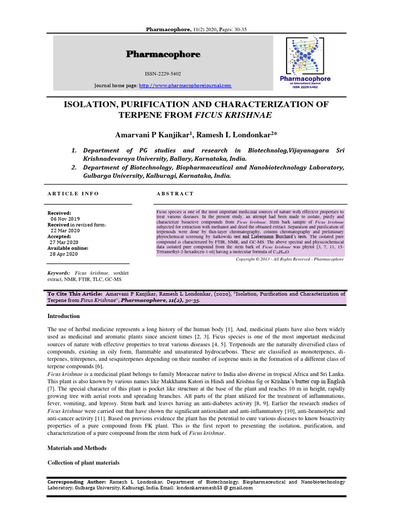 Isolation Purification and Characterization of Terpene From Ficus Krishnae | PDF | Thin Layer ...