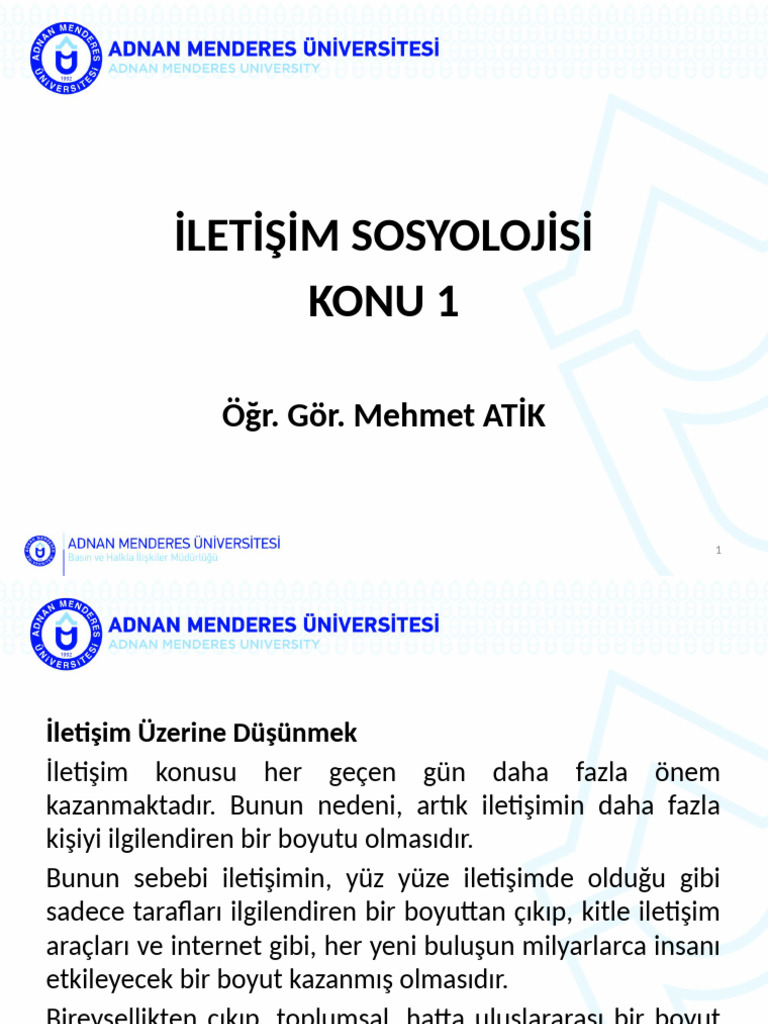 Iletişim Sosyolojisi Konu 1 | PDF