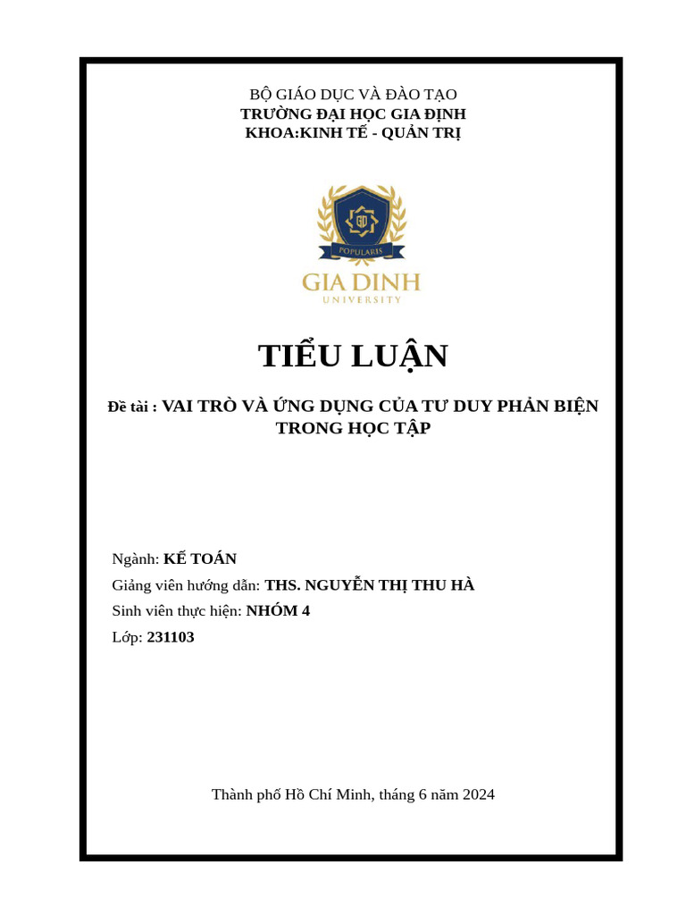 Tiểu Luận TDPB | PDF