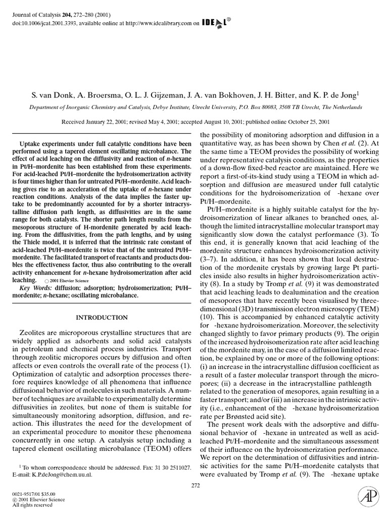 Combined Diffusion, Adsorption, and Reaction Studies of N-Hexane | PDF ...