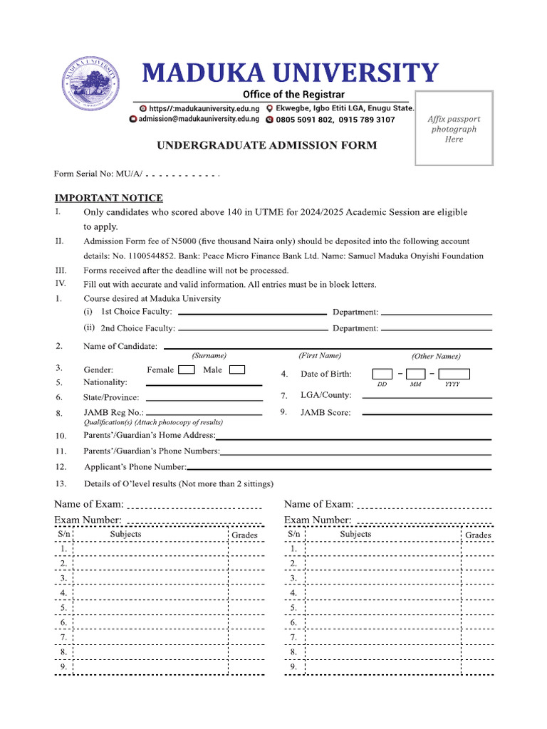 Undergraduate Admission Form | PDF