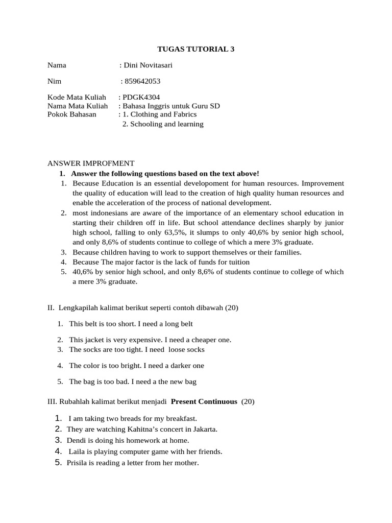 TUGAS TUTORIAL 3 Dini Novitasari | PDF