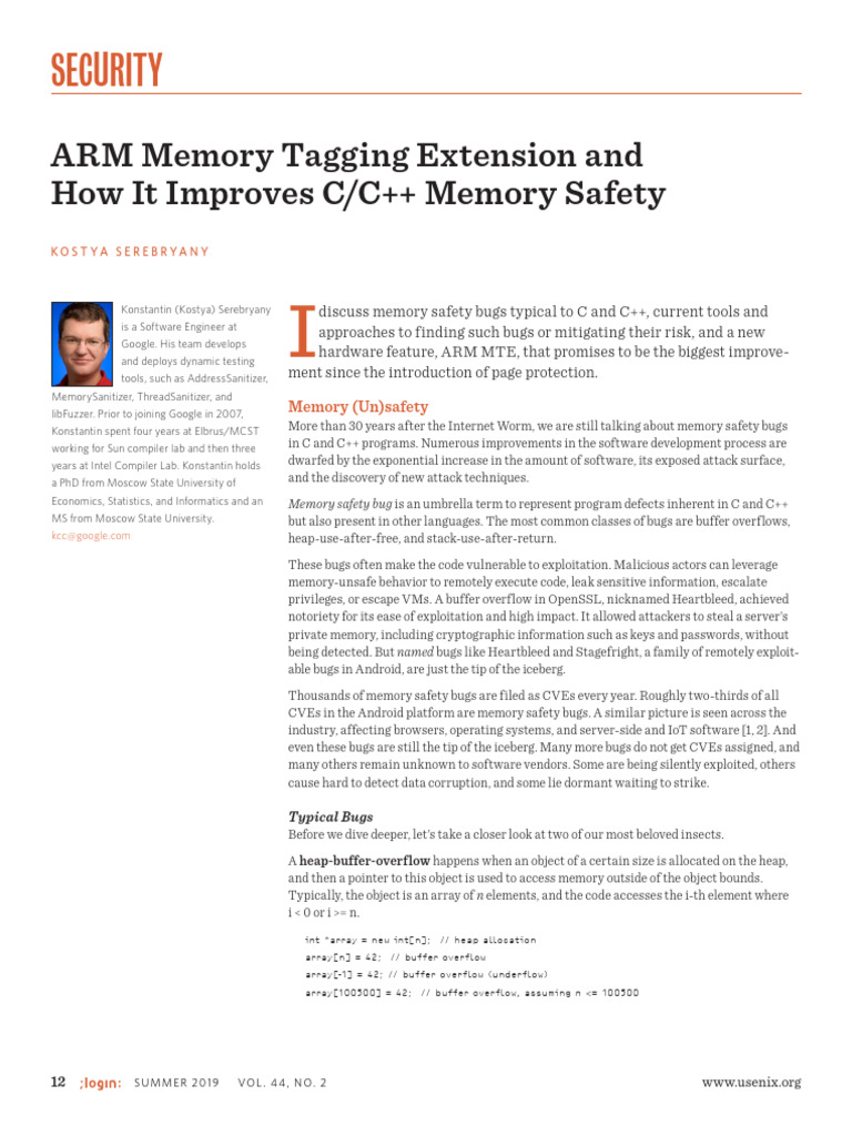 ARM Memory Tagging Extension and How It Improves C:C++ Memory Safety | PDF | Pointer (Computer ...