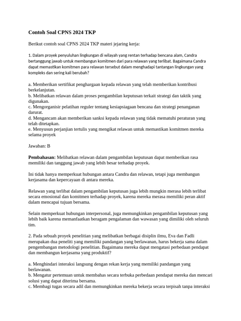 Contoh Soal Cpns 2024 TKP | PDF