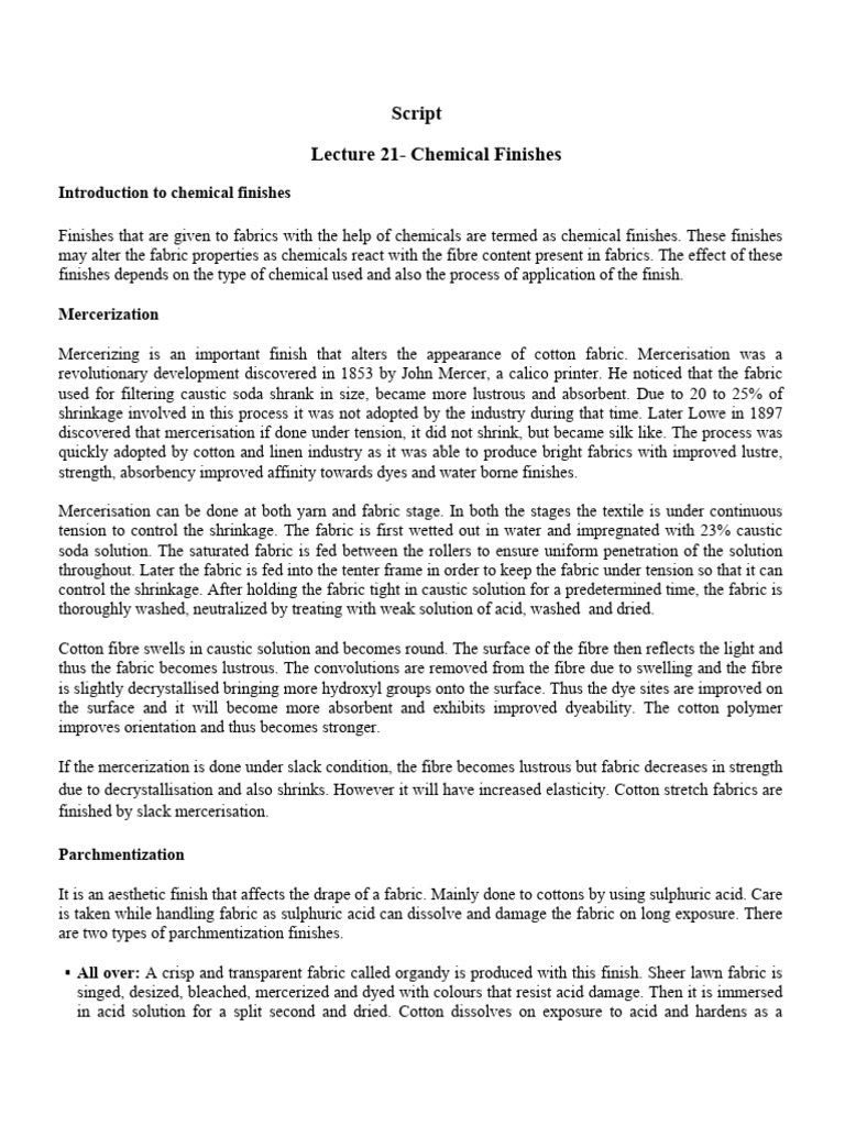 W6-L1 - Script - Lecture 21 - Chemical Finishes200302090903035050 | PDF ...