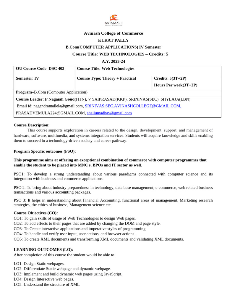 DSC 403 Web Technologies | PDF | Html | Dynamic Html