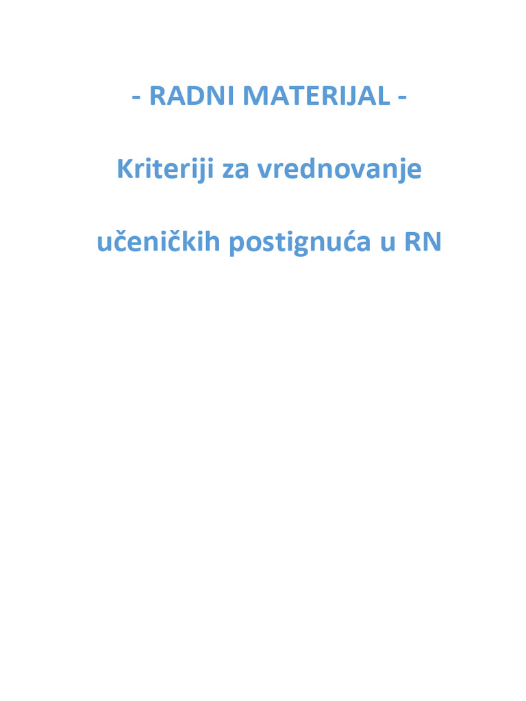 Kriteriji Za Vrednovanje Ucenika U 4. Razredu RN | PDF
