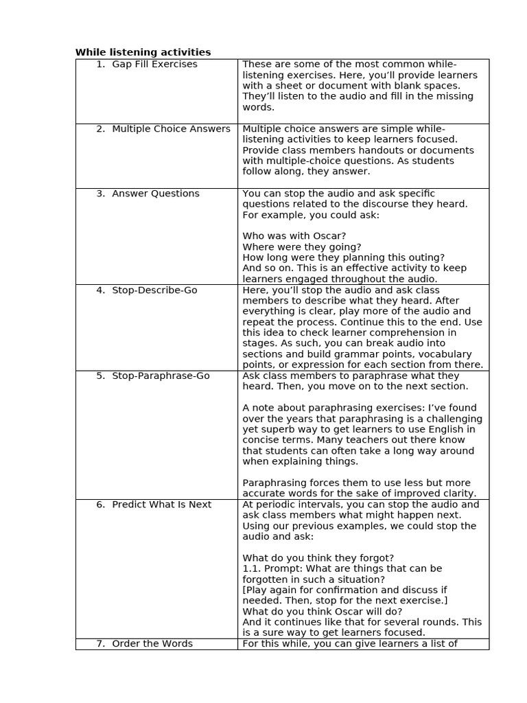 Matching Listening Activities | PDF | Cognition | Human Communication