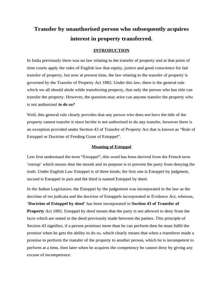 Transfer by Unauthorised Person | PDF | Estoppel | Common Law