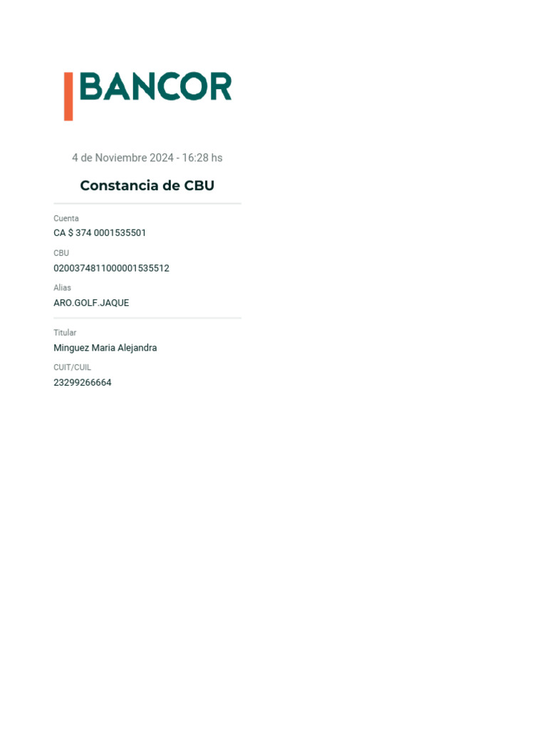 Constancia de CBU | PDF