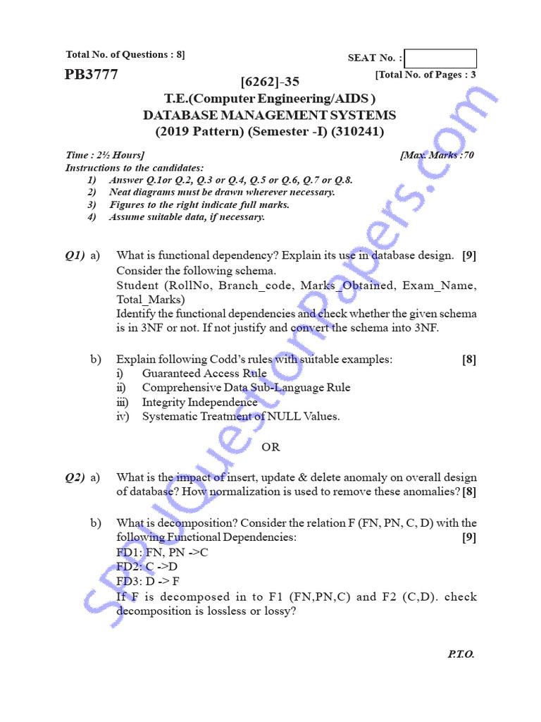 Be - Computer Engineering - Semester 5 - 2024 - May - Database ...