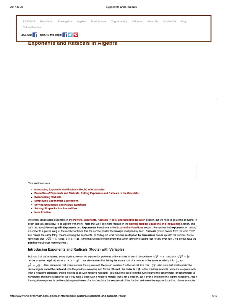 Exponents and Radicals | PDF | Exponentiation | Numbers