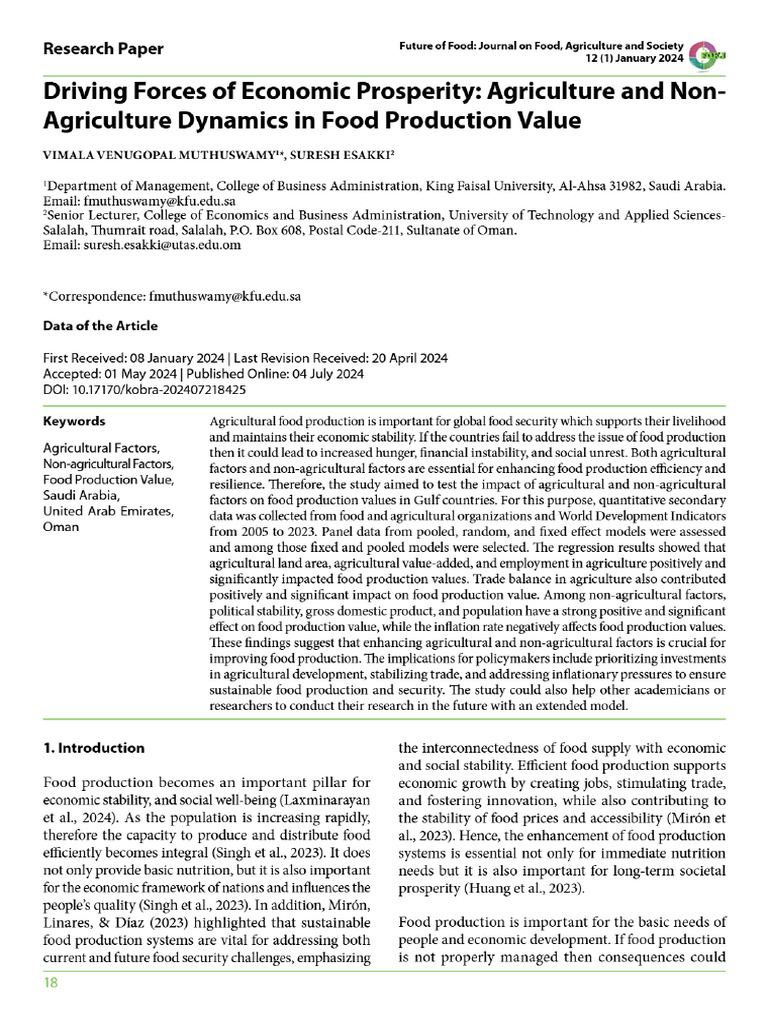 View of Driving Forces of Economic Prosperity - Agriculture and Non ...