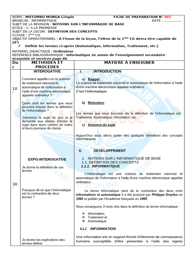 Fiche de préparation en informatique | PDF | Informatique | Ingénierie