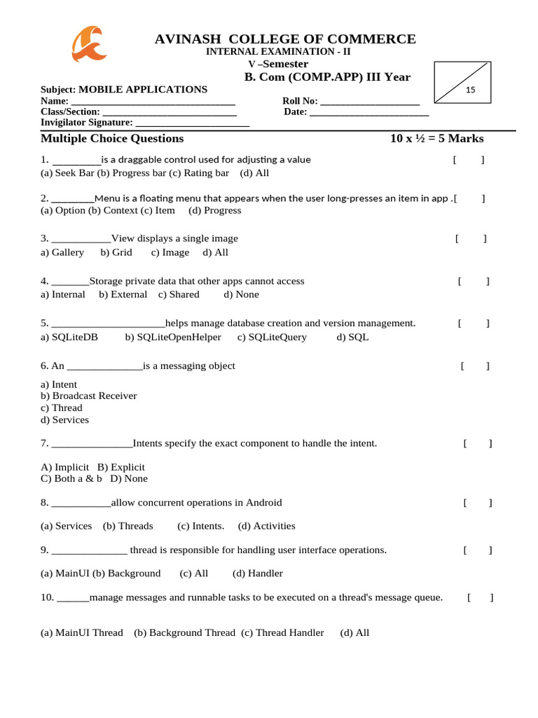 MOBILE APP Internal II QP | PDF | Mobile App | Component Object Model