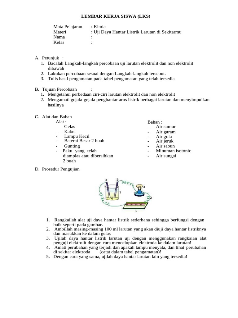 Praktikum 1 Uji Daya Hantar Listrik Larutan Di Sekitarmu. | PDF