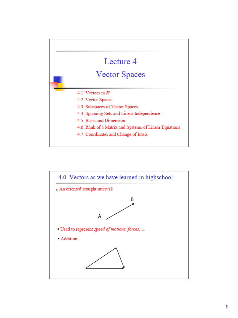 Lecture 4 | PDF | Linear Subspace | Basis (Linear Algebra)